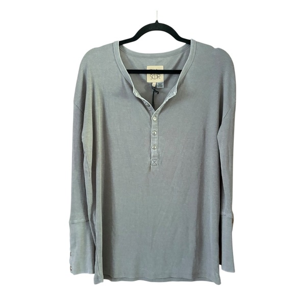 Chaser | Tops | Chaser Gray Ribbed Long Sleeve Button Cuff Oversized ...